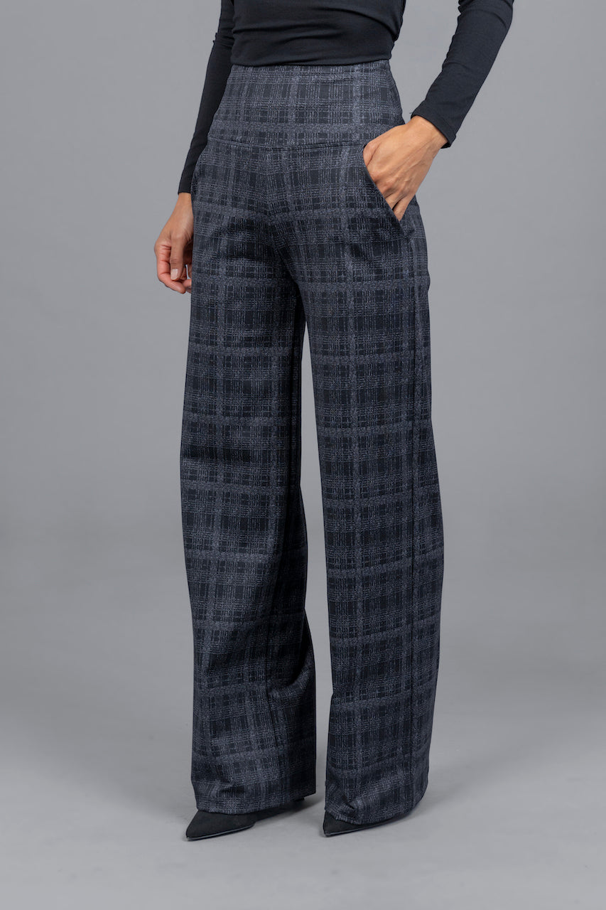 High Waist Wide Leg Pant - Charcoal Plaid | KiraGrace | KIRAGRACE