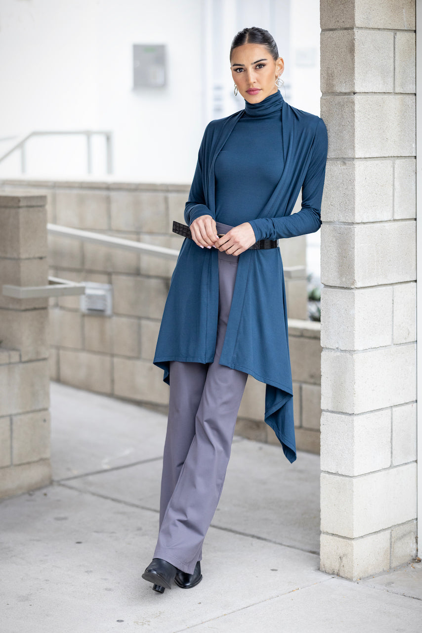 belted cardigan - slate blue